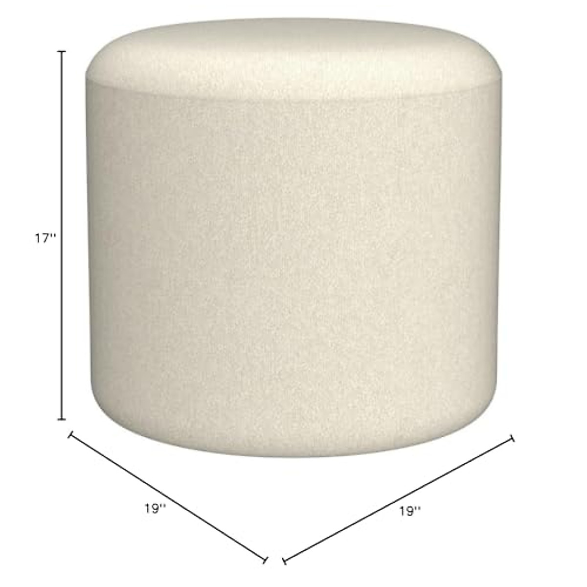 Lifestyle Solutions 19” Wentworth Ottoman Round Elegant Boucle Fabric, Stationary Ottomans, Backless Chair, Footrest for Living Room, Footstool Office, Bedroom, Padded Seat, Snow White Ivory
