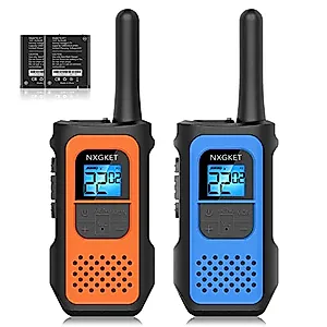 NXGKET Walkie Talkies for Adults 2 Pack, Rechargeable Long Range Walkie Talkie 2 Way Radios 22 Channels VOX Scan LCD Display with Li-ion Battery Type-C Cable for Gift Family Camping Hiking
