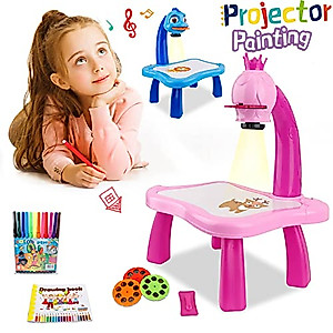 KETIEE Drawing Projector Table for Kids, Trace and Draw Projector Toy Set, Art Projector Painting Table Board Toy with Light & Music, Educational Drawing Toys for Toddler Boys Girls Age 3+ (Pink)