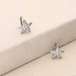BERRICLE Sterling Silver Starfish Cubic Zirconia CZ Small Fashion Hoop Huggie Earrings for Women, Rhodium Plated 0.5"