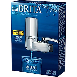 Brita Water Filter for Sink, Faucet Mount Water Filtration System for Tap Water, Reduces 99% of Lead, Chrome