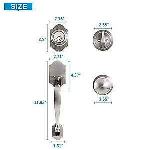 NeuType Front Door Lock Set Silver Front Door Handle Sets with Deadbolt Lock Set Door Entry Door Locksets Single Cylinder HandleSet Curved Handle Lower Half Grip Round Knob Satin Nickel