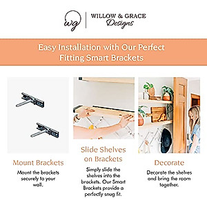 Willow & Grace Wooden Rustic Farmhouse Easily Mounted Floating Wall Shelves for Home Living Rooms and Bedrooms, Natural, 36 Inch, (Set of 2)