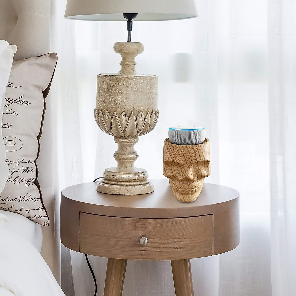 Dekodots Smart Speaker Table Stand - Decorative Holder (Wood Skull)
