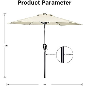 Simple Deluxe 9FT Outdoor Patio Umbrella Table Market Umbrella with Push Button Tilt and Crank, 8 Sturdy Ribs, UV Protection Waterproof for Garden, Lawn, Deck, Backyard, Pool, Creamy White
