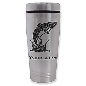LaserGram 16oz Commuter Mug, Trout Fish, Personalized Engraving Included