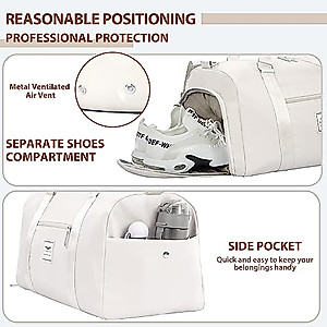 FIORETTO Gym Tote Bag Duffle Bag with Separated Shoes Compartment & Wet Pocket, Travel Bag Weekend Overnight Bags, Water-Resistant Carry On Bag Hospital Holdalls for Women Beige