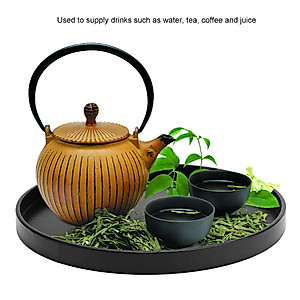 BALITY Round Wood Tray, Decorative Wood Serving Trays Platter Black Circle Breakfast Tray with Raised Edges Fast Food Tray Ottoman Tray for Cafe, Teahouse, Restaurant, Hotel