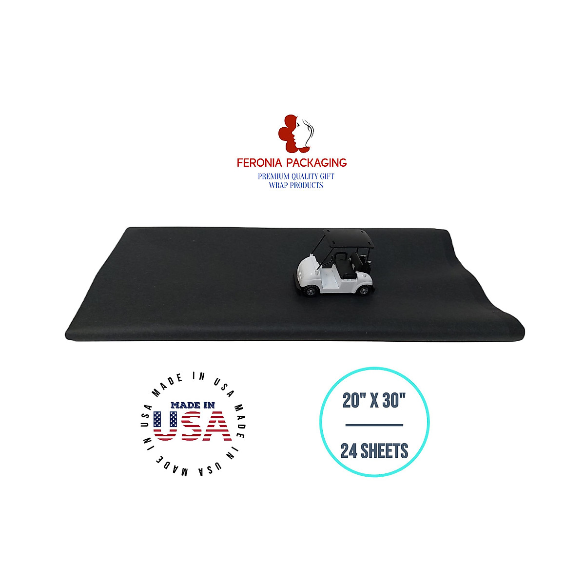 Black Tissue Paper Squares, Bulk 24 Sheets, Premium Gift Wrap and Art Supplies for Birthdays, Holidays, or Presents by Feronia packaging, Large 20 Inch x 30 Inch Made in USA