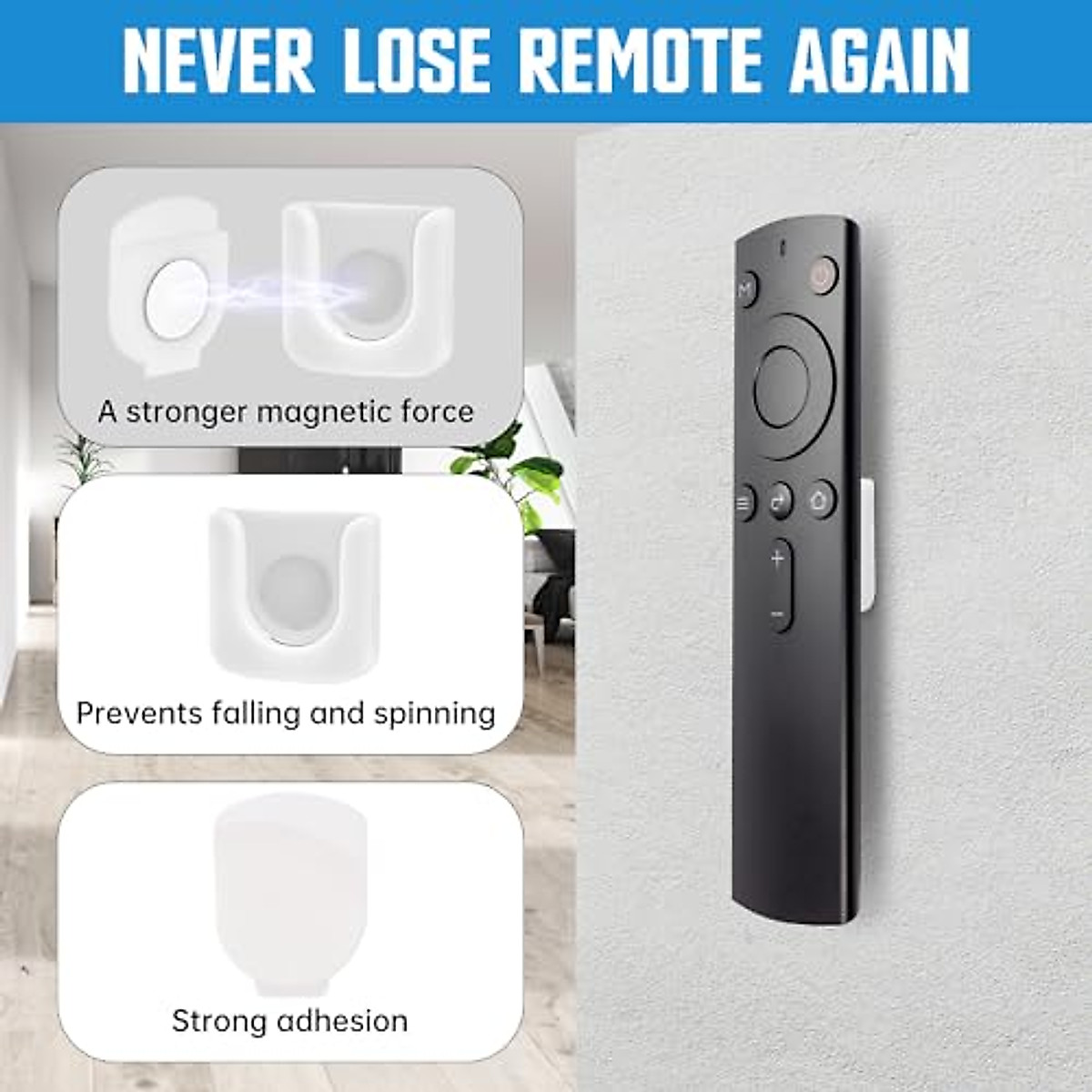 KALIONE 6 Pack Magnetic TV Remote Control Holder Wall Mount Remote Holder for Fan, Air Conditioner Remotes Holder with Self-Adhesive Back(White)
