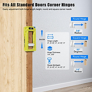 Door Hinge Jig, No Needed Hammer Door Hinge Router Jig, Door Hinge Ccutting Tool, Aadjustable Door Hinge Jig Kit for Router, Length 3” to 5” and Thickness 1/4” or 5/8” Hinges, Not Fit The Door Frame