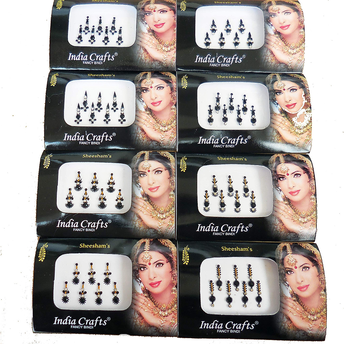 8 Packs- 56 Bindis Combo of Silver/Gold/Black/Multicolored Face Jewels Bollywood tika`