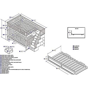 Atlantic Furniture AB55832 Columbia Staircase Bunk Bed with Raised Panel Trundle Bed, Full/Full, White