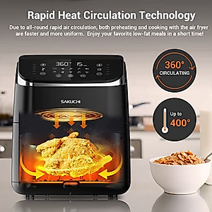 Sakuchi Air Fryer 5.8Qt Large Air Fryers, 10-in-1 Digital Air Fryer Hot Oven Cooker, LED Touch Screen, Non-Stick Tray Basket, Auto Shut-Off, Pot Dishwasher Safe, 1500W (Black)