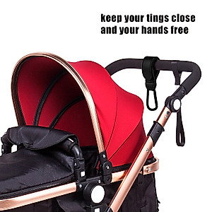 KINBOM Stroller Hooks, Carriage Hooks for Bag, 2pcs Mommy Bag Hook Stroller Organizer Hook Clip Heavy Duty Stroller Clip for Bags Hanging Shopping Diaper Bags (Black)