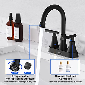 Matte Black Bathroom Sink Faucet with Pop-up Drain and Supply Hose, 4 inch Faucet for Bathroom Sink Vanity, Kitchen Faucet with Pull Down Sprayer, Kitchen Faucets for Sink 3 Hole Bar Rv Camper Laundry