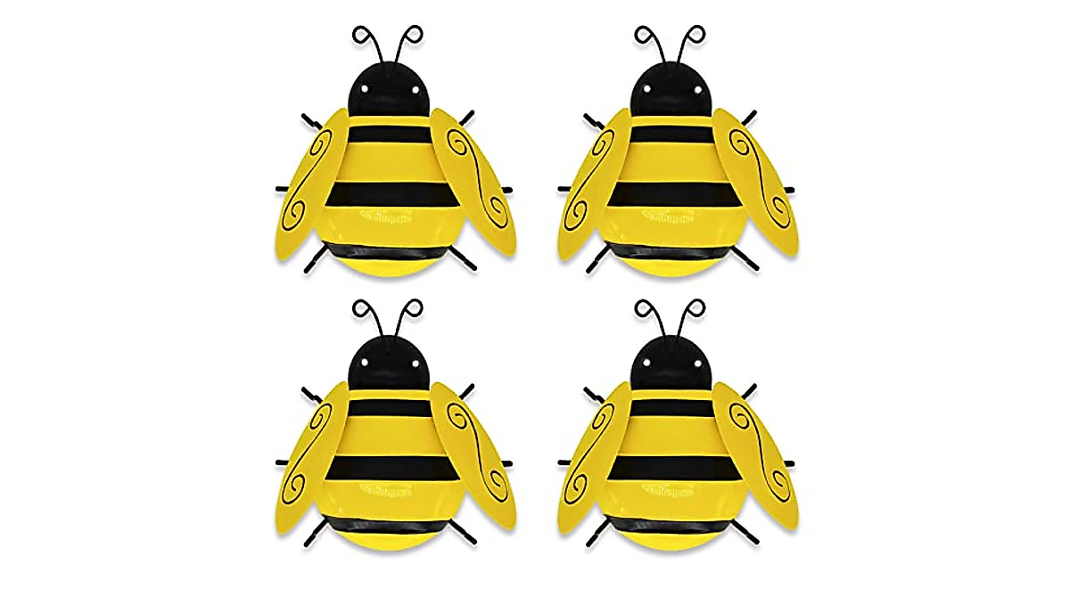 Metal Bumble Bee Wall Decor | 4-Piece 3D Iron Garden Accents