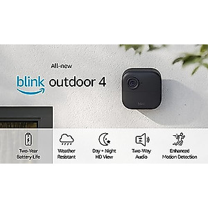 All-new Blink Outdoor 4 (4th Gen) – Wire-free smart security camera, two-year battery life, two-way audio, HD live view, enhanced motion detection, Works with Alexa – 2 camera system