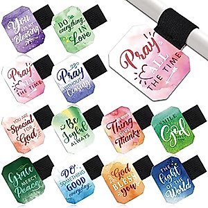 12 Pack Pen Loop Holder with Inspirational Quote Self Adhesive Pen Holder Pen Clip for Notebook Pen Holder Leather Pencil Holder with Elastic Pen Loops for Planner Journals Calendars Tablet Case
