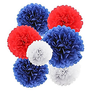 4th of July Party Decorations Set - Stars Stripes, Hanging Paper Fans, Paper Pom poms Kit for Independence Day, Patriotic Favor Backdrop, Memorial Day Baby Shower, Nautical Red White Blue