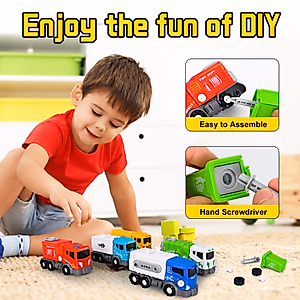Hiitytin 5-in-1 Vehicles Toy Playset, Transforming Robot Truck Toys for Kids, Metal Transport Truck Vehicles Toys for Boys & Girls Ages 3-8, DIY STEM Building Cars Kit Toddler Toys