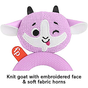 Fisher-Price Knit Animal Teether - Pink Goat That's a Baby Rattle and Teether Toy