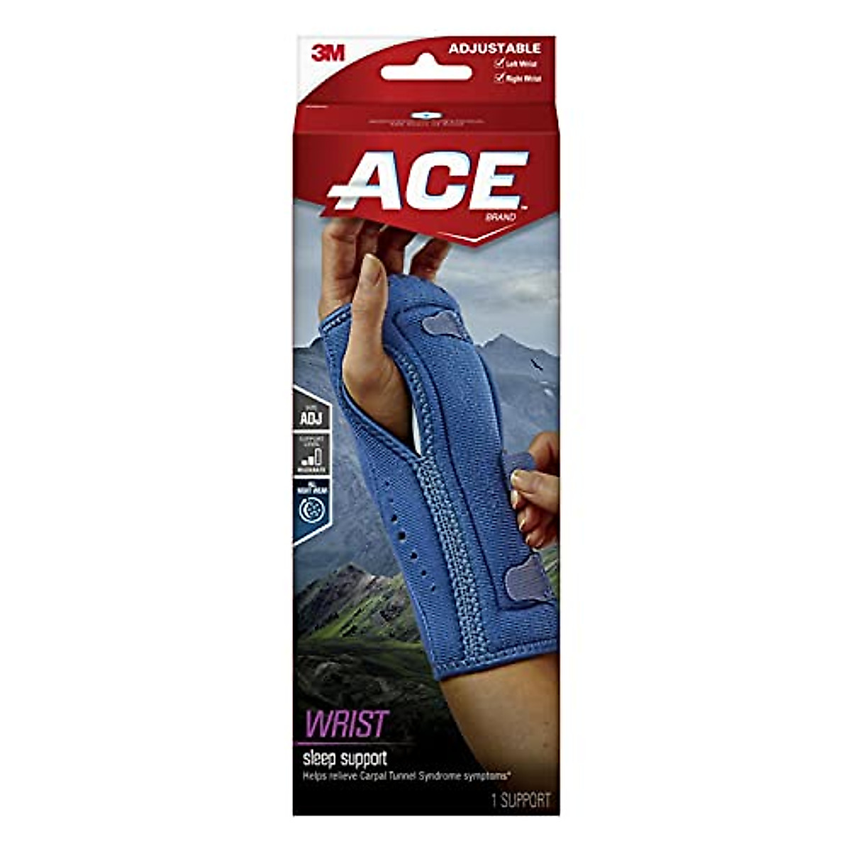 ACE Night Wrist Sleep Support, Adjustable, Blue, Helps Provide Relief from Symptoms of Carpal Tunnel Syndrome, and other Wrist Injuries