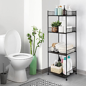 OYEAL Bathroom Shelves Freestanding Bathroom Towel Storage 4 Tier Wire Shelving Unit Bathroom Standing Shelf Floor Organizer for Pantry Kitchen Laundry Room Organization, Black