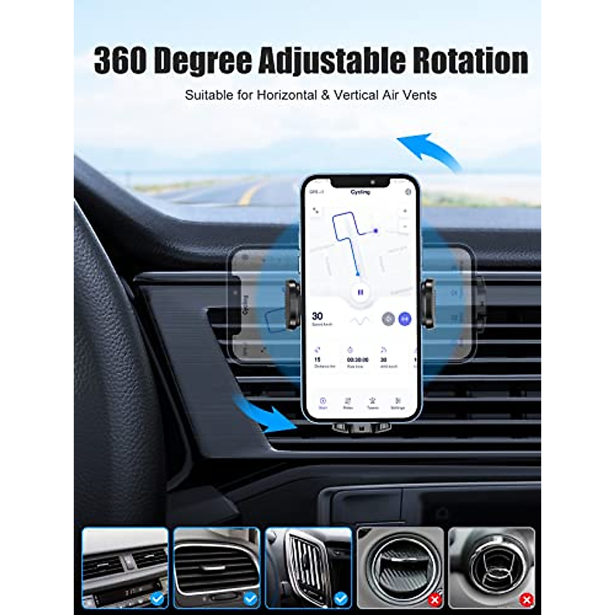 Ruiwwo Phone Mount for Car, Hands Free Cell Phone Holder Car, [Upgraded Vent Clip] Universal Air Vent Car Phone Holder Mount Compatible with iPhone 14 Pro Max/13 Pro/12/11, Samsung Galaxy S20/Note 10
