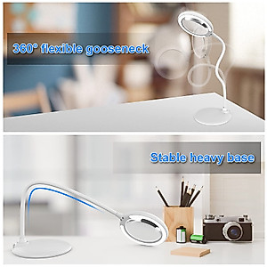 Rechargeable 5X Magnifying Glass with Light and Stand, XYK Desk Magnifying Lamp for Reading, Hobbies, Crafts, Workbench - White…