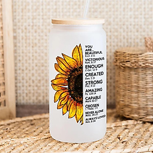 Christian Gifts for Women, Catholic Faith Religious Gift, Friendship Birthday Gifts for Friends, Spiritual Inspirational ＆ Encouragement-20 oz Can Glass, Uplifting Sunflower Gift for Sister, Mom