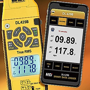 UEi Test Instruments DL429B Digital HVAC Clamp Meter True RMS Wireless Multimeter Auto-ranging 6000 Counts Voltage Tester, Measures Inrush AC/DC Current Temperature Capacitance Resistance Diodes NCV