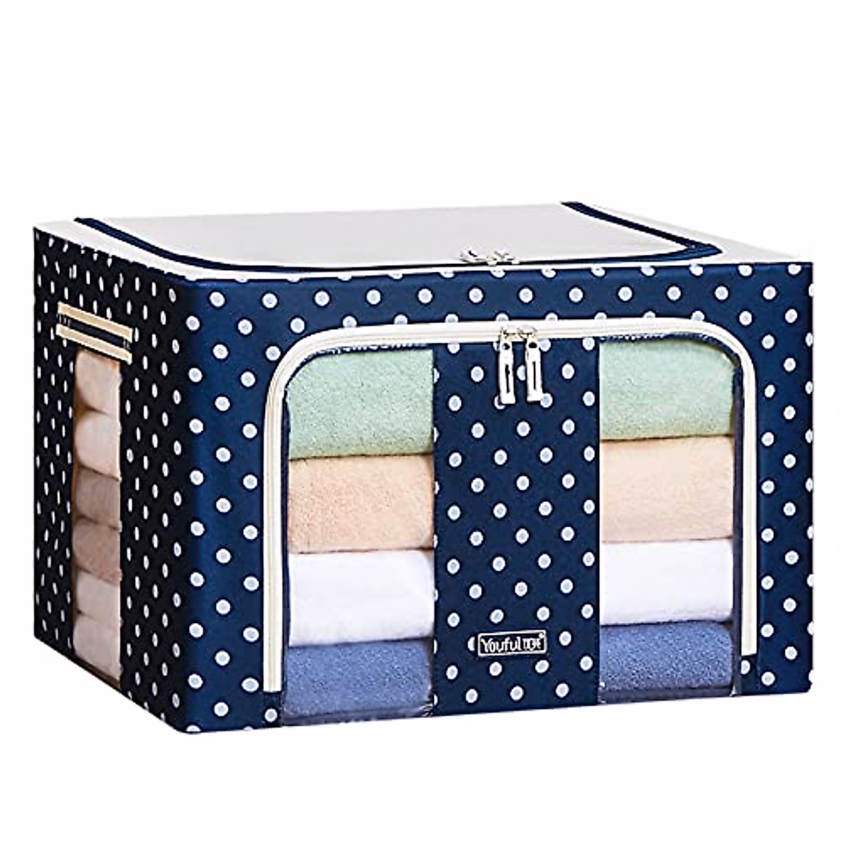 Oxford Fabric Storage Box with Steel Frame,Foldable Stackable Container Organizer with Large Window & Carry Handles Bedroom Closet Organization for Clothes Bedding Sheets Blanket Pillow