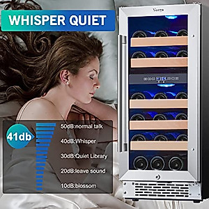 Yeego Wine Fridge, 15 Inch Wine Cooler,Dual Zone 28 Bottle Wine Cooler Refrigerator with Upgraded Compressor Fits Large Bottles, Low Noise,Reversible Tempered Glass Door,Safety Lock