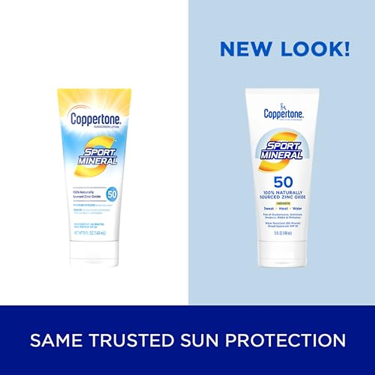 Coppertone SPORT Sunscreen Lotion SPF 50, Zinc Oxide Mineral Sunscreen, Water Resistant Body Sunscreen SPF 50, 5 Fl Oz Tube