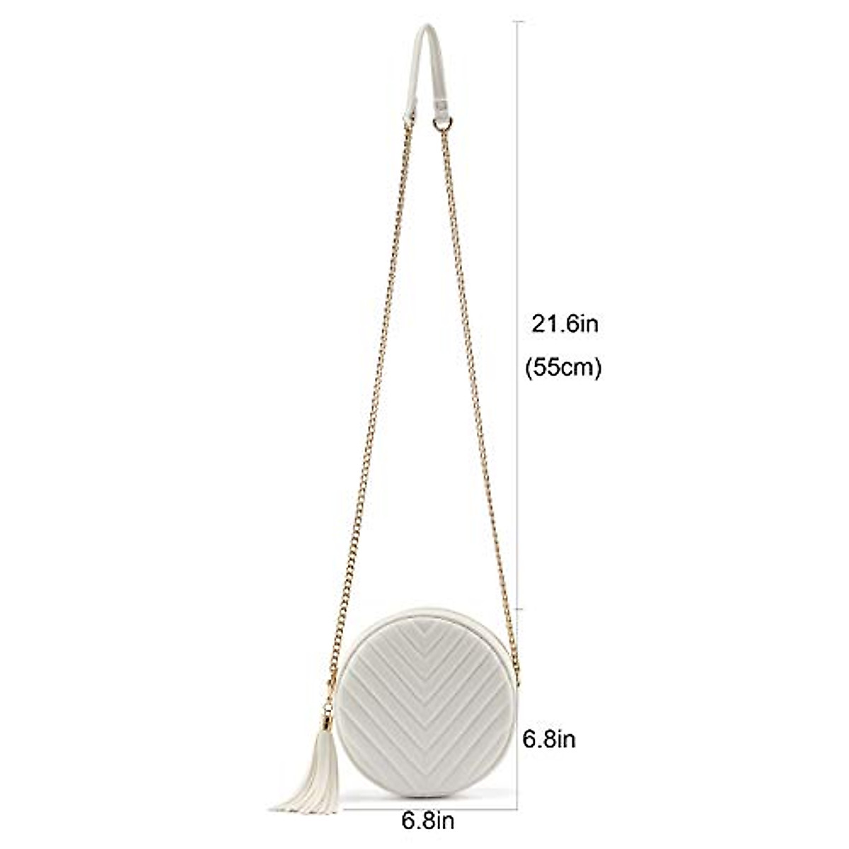 Ayliss Women Crossbody Shoulder Bag Circle Tassel Purse Clutch Evening Small PU leather Handbag Fashion Wallet With Chain (White #1)