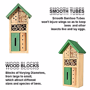 Aooppio Wooden Multi Insect Bee Butterfly House,an Outdoor Hanging Bamboo Habitat for Mason Bee Butterfly Ladybugs Live, Insect Hotel,Bee Box,Butterfly Habitat for Garden