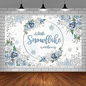 AIBIIN 7x5ft Winter Snowflake Baby Shower Backdrop for Baby Blue Silver Snowflake Floral Wonderland Photography Background Oh Baby Christmas Xmas Party Decoration Banner Supplies Photo Booth Studio