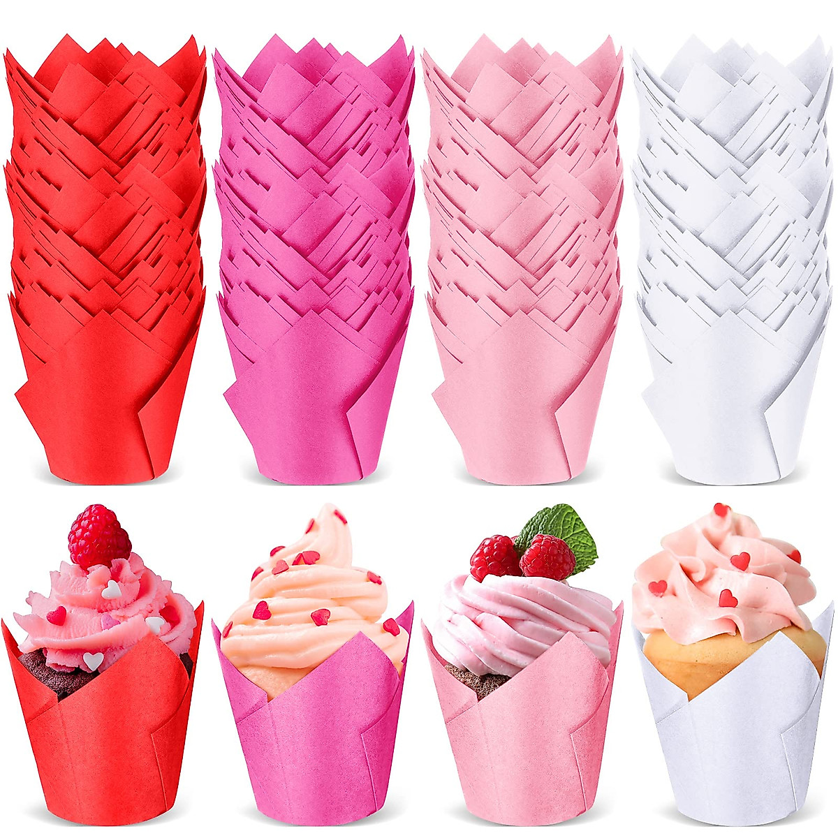 200 Pcs Tulip Cupcake Liners Muffin Baking Cupcake Liners Baking Cups Holders Heat Resistant Muffin Liners Wrappers for Wedding Party Birthday Baby Shower Party (Vivid Color)