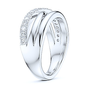 PRSTANI 7.5mm Wide Sterling Silver Criss Cross Round Brilliant Cut Genuine Moissanites Wedding Ring (7)