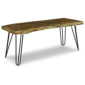 Signature Design by Ashley Haileeten Contemporary Accent Bench with Live Edge Top, Light Brown & Black