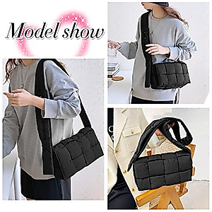 AICSOLL Puffer Woven Bag Women Cotton Padded Designer Crossbody Bags Woven Puffy Down Knitting Handbag Nylon Woven Purse Shoulder Bags