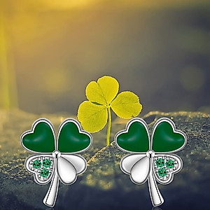 S925 Sterling Silver Heart Four Leaf Clover Shamrock Earrings for Women Irish Emerald Crystal Piercing Stud Charm Valentine ST Patricks Day Earring