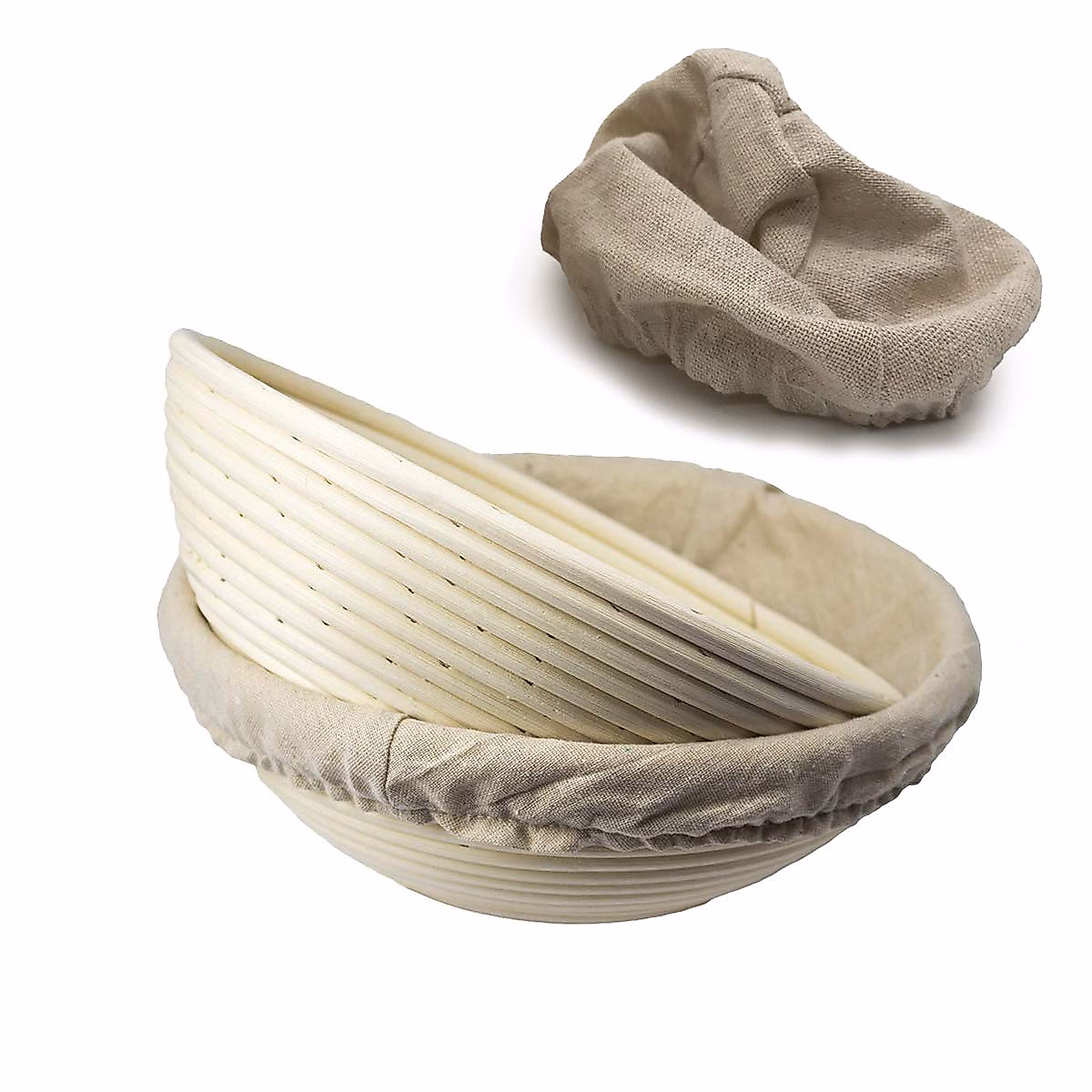 10 Inch Round Banneton Bread Proofing Basket 2 pcs Natural Rattan Cane Brotform Handmade& Linen Liner Cloth