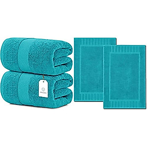 White Classic Luxury Bath Sheet Towels | 2 Pack Luxury Bath Mat | 2 Pack Bundle (Aqua)
