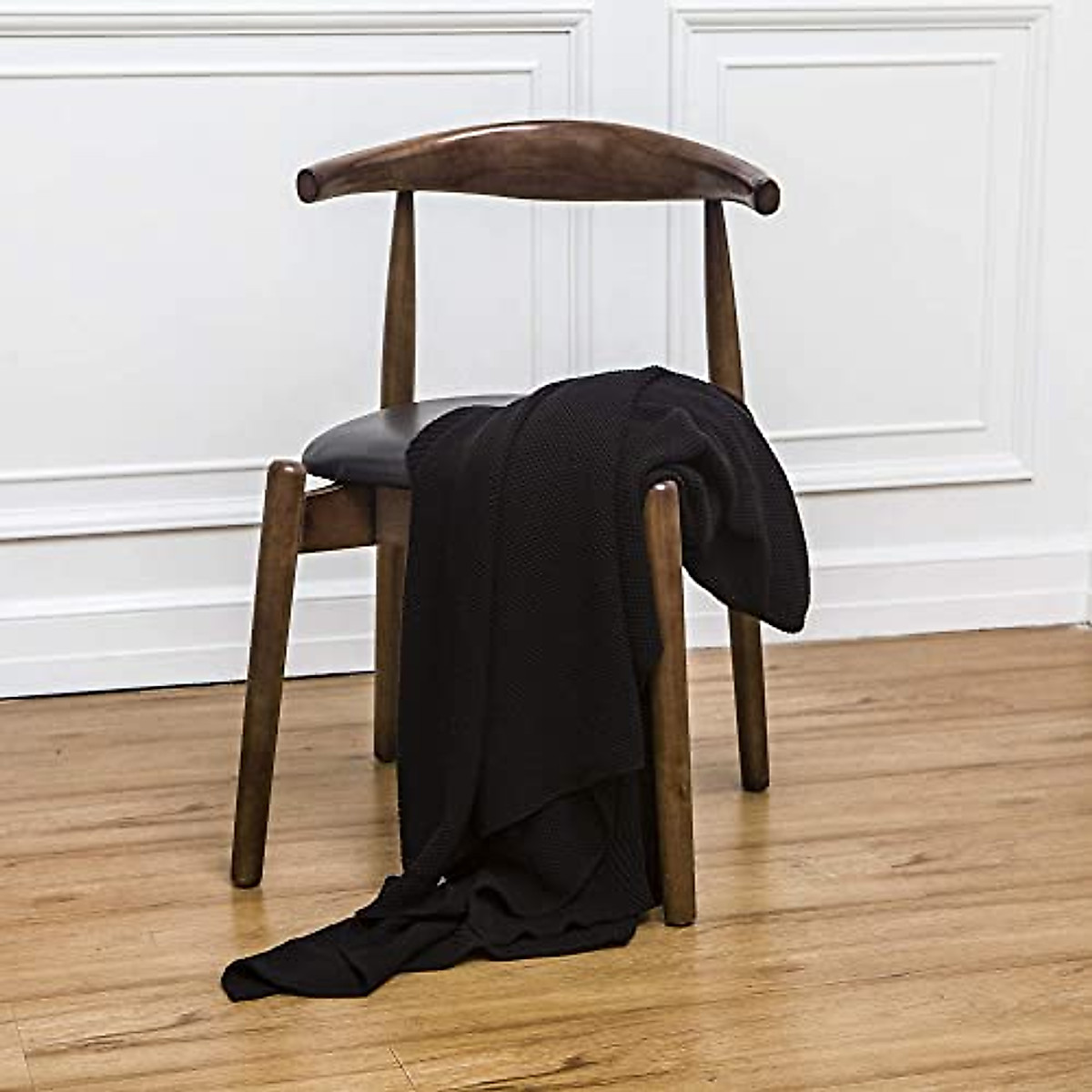 Black Cotton Cable Knit Throw Blanket for Couch Sofa Chair Bed Home Decorative, 3.4 Pounds 60 x 80 Inch Lightweight Woven Throw Blankets with Bonus Laundering Bag