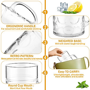 Suclain 6 Pcs Clear Plastic Beer Mugs with Handles 34 oz Large Dimpled Beer Cups Clear Plastic Beer Glasses Reusable Classic Plastic Coffee Mugs with Handles for Beer Whiskey Juice Coffee Tea Cocktail