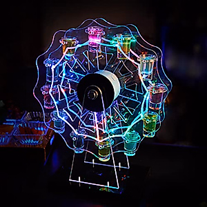 LED Neon Ferris Wheel Champagne Wine Acrylic Cup Holder, Colorful Light Spinning Stand with 12 Glasses Cups, Party Bar Drinking Tumblers Stand for Birthday, Wedding, Anniversary, 18" High