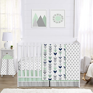 Sweet Jojo Designs Grey, Navy Blue and Mint Woodland Arrow 4 Piece Baby Boy or Girl Crib Bed Bedding Set