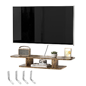 GHC Floating TV Stand, Wall Mounted Entertainment Center and Cabinet Shelf, TV Console with Storage, Media Console for DVD Player, Space-Saving Under TV Shelf for Bedroom (Rustic Brown)